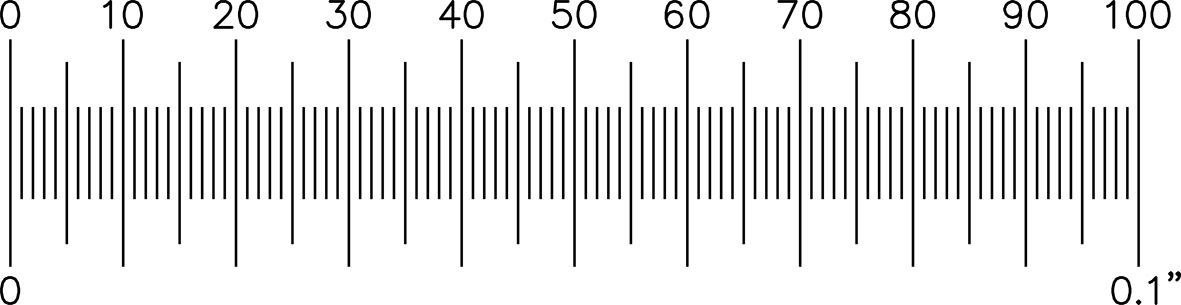 S4 Micrometer scale 0,1 inch in 0,001inch divisions, horizontal